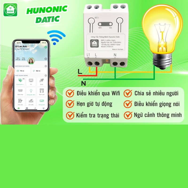 Đại Lý Phân Phối Bộ Điều Khiển 1 Thiết Bị Từ Xa Qua App Wifi Hunonic DTBS01